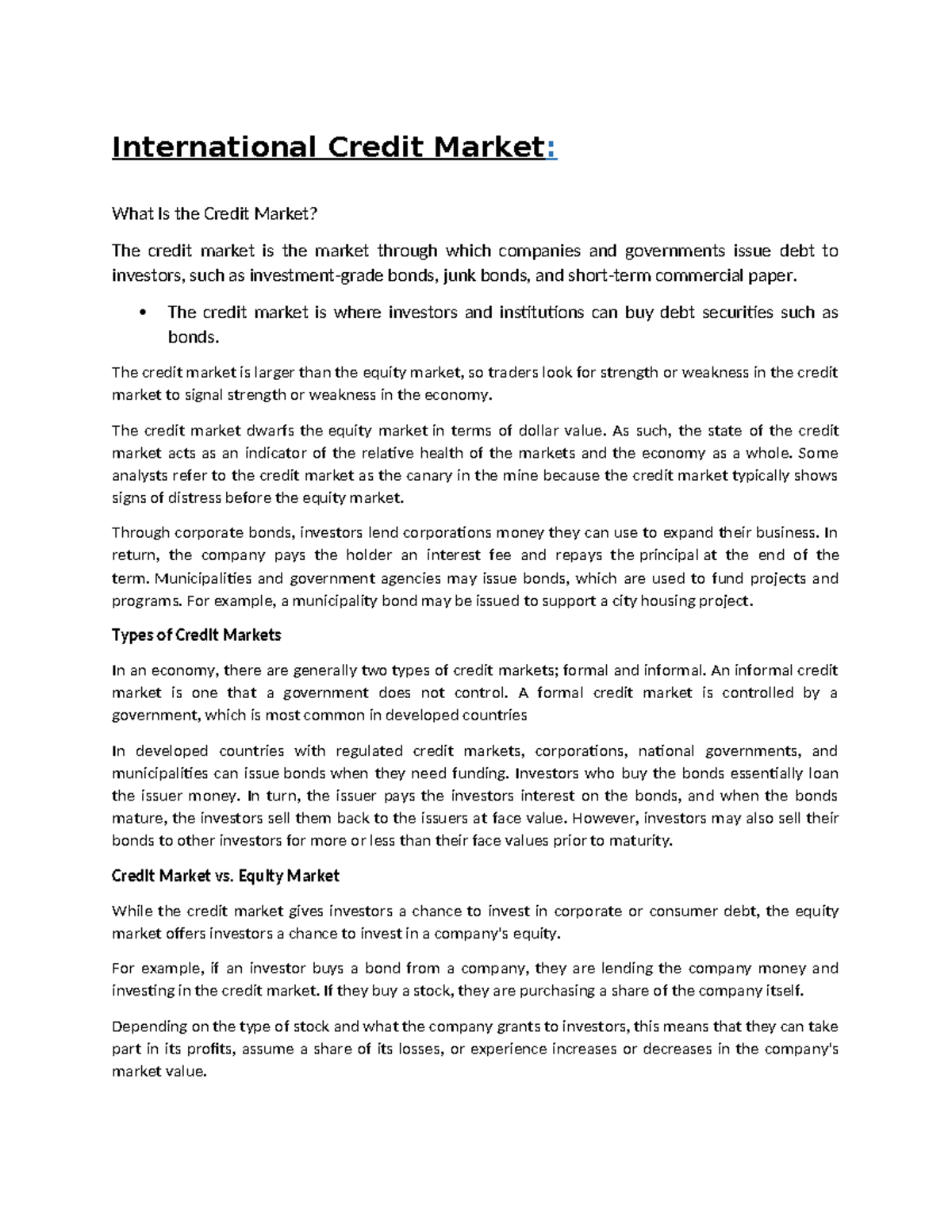 International Credit Market Overview: Understanding Debt Securities ...
