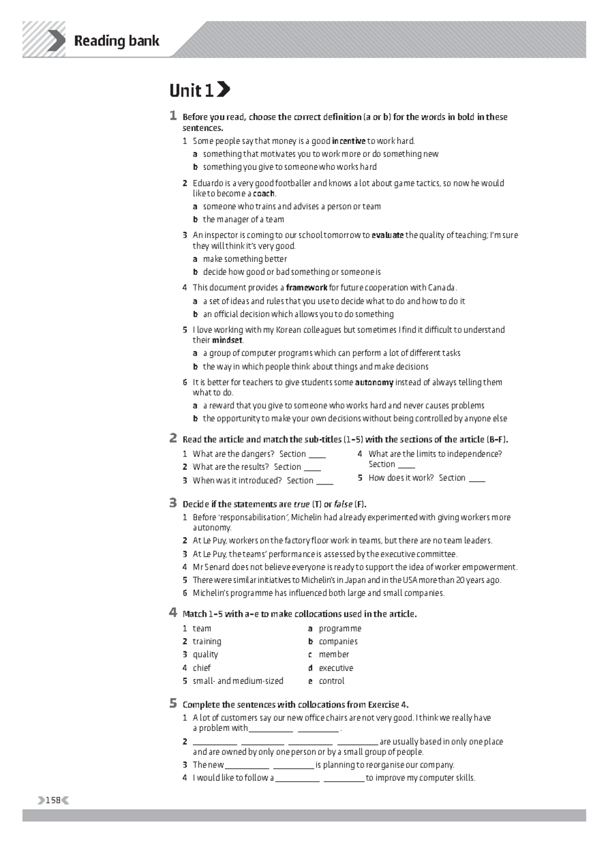 Business Partner B1+ Reading Bank - Unit 1 1 Before you read, choose ...