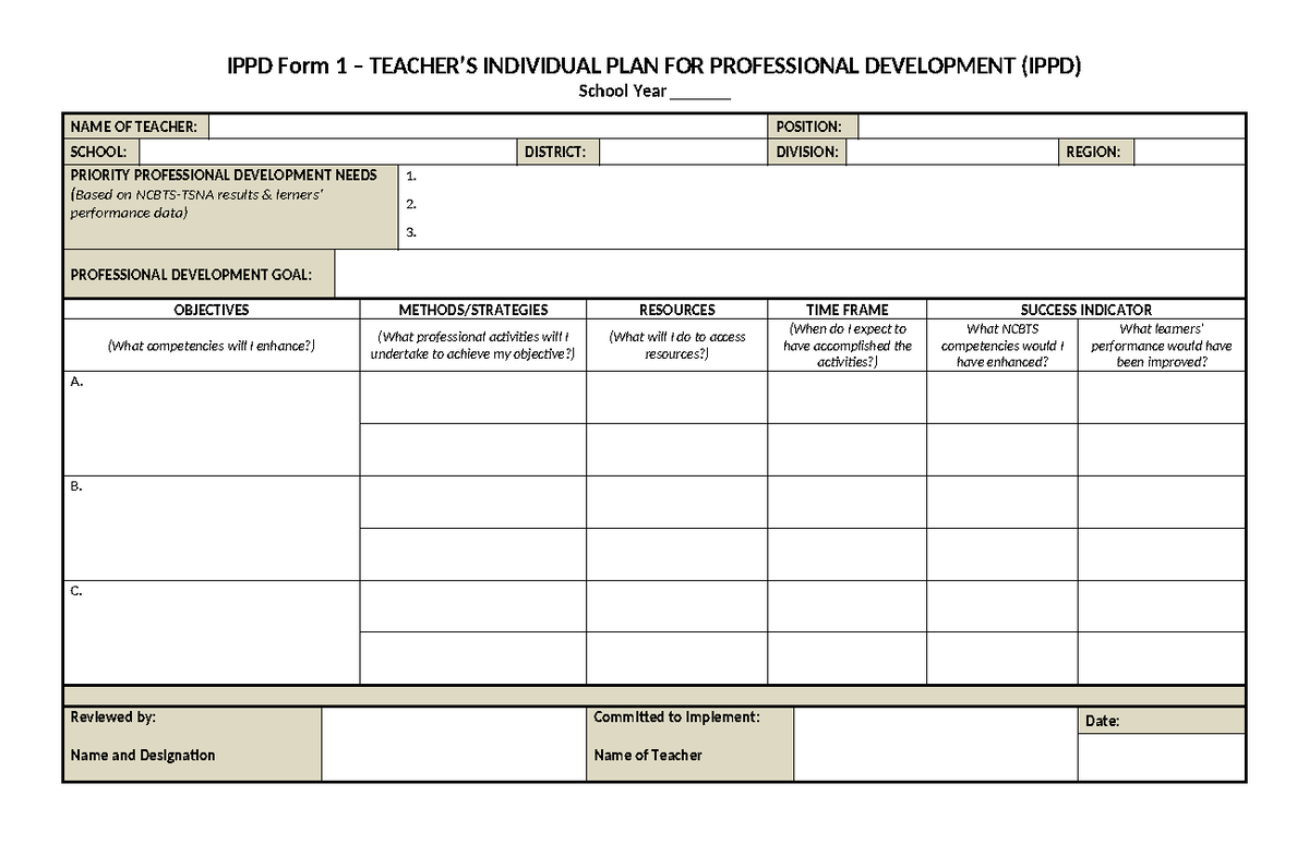 Ippd form 1 - NONE - IPPD Form 1 – TEACHER’S INDIVIDUAL PLAN FOR PROFESSIONAL DEVELOPMENT (IPPD ...