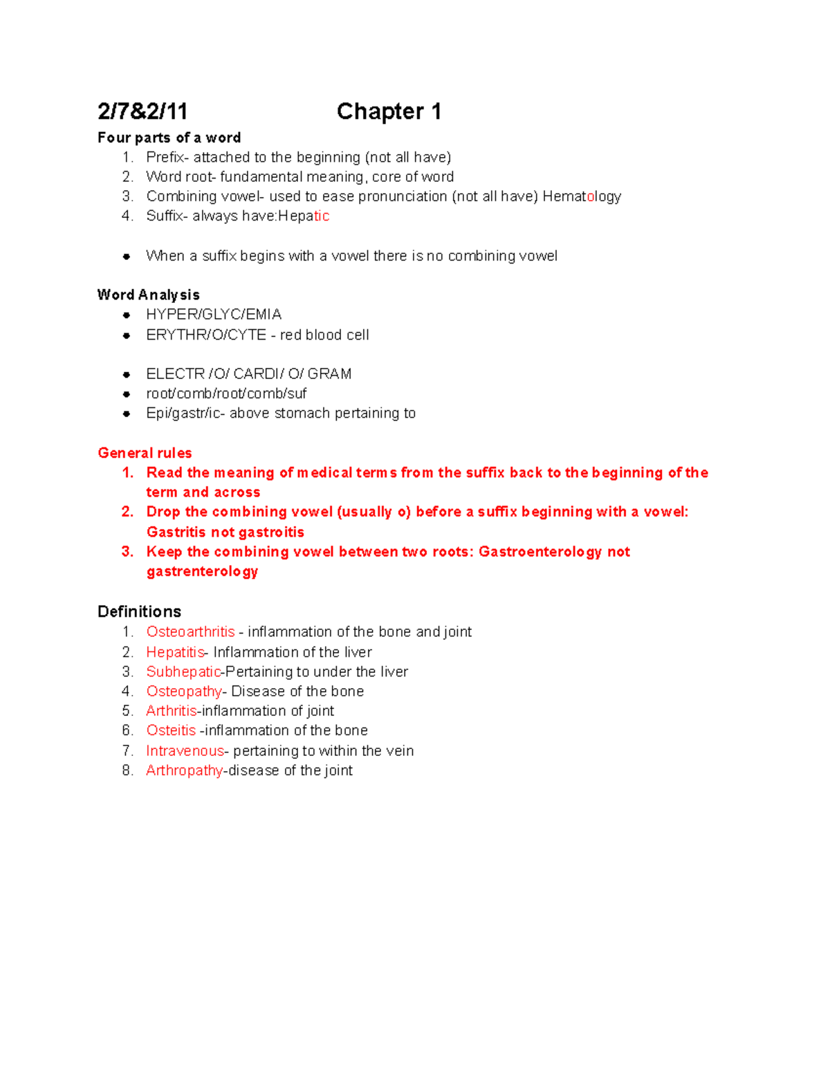 Chapter 1 Language of medicine - 2/7&2/11 Chapter 1 Four parts of a ...