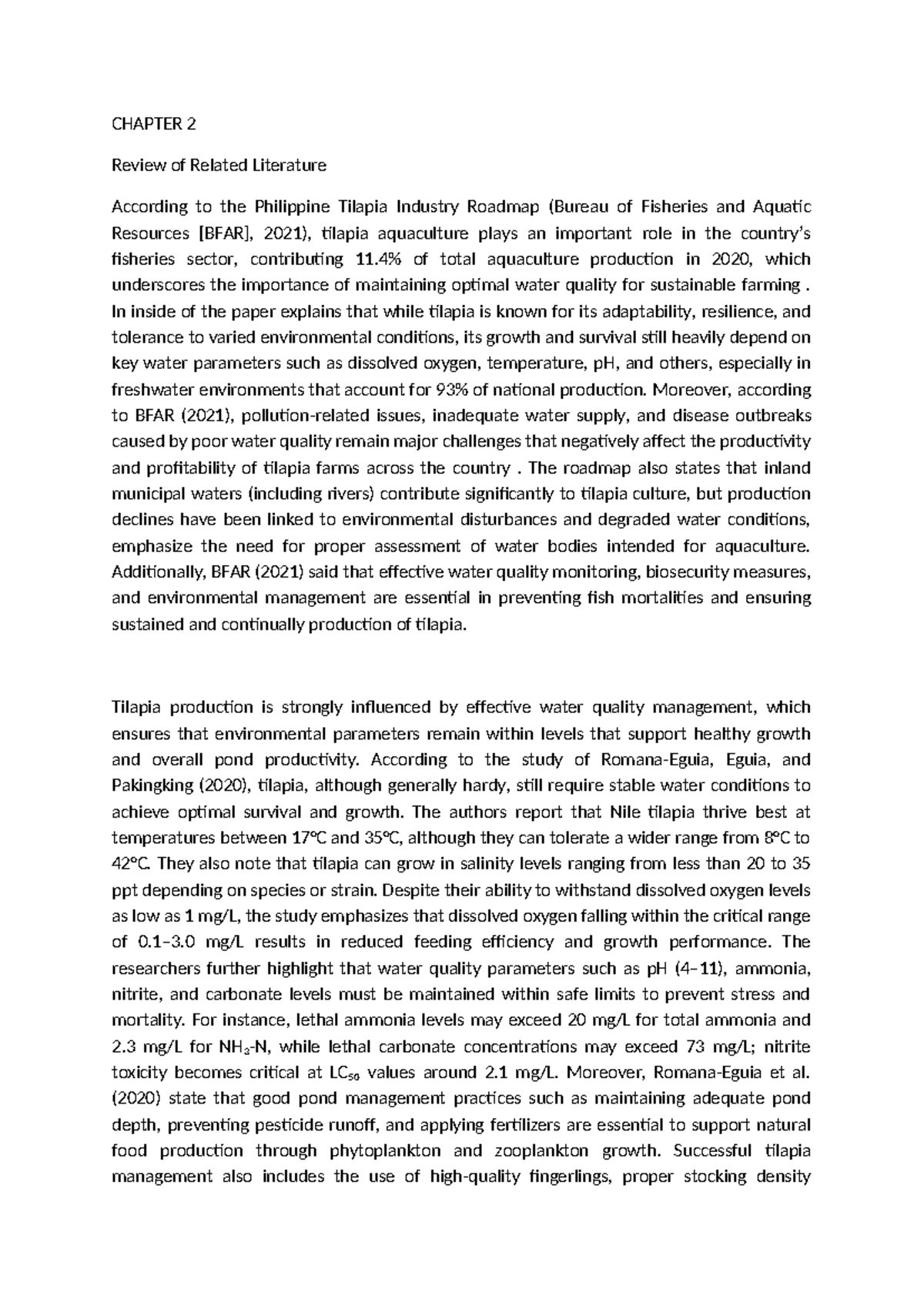 CHAPTER 2-4 Review of Water Quality for Tilapia Farming in the ...