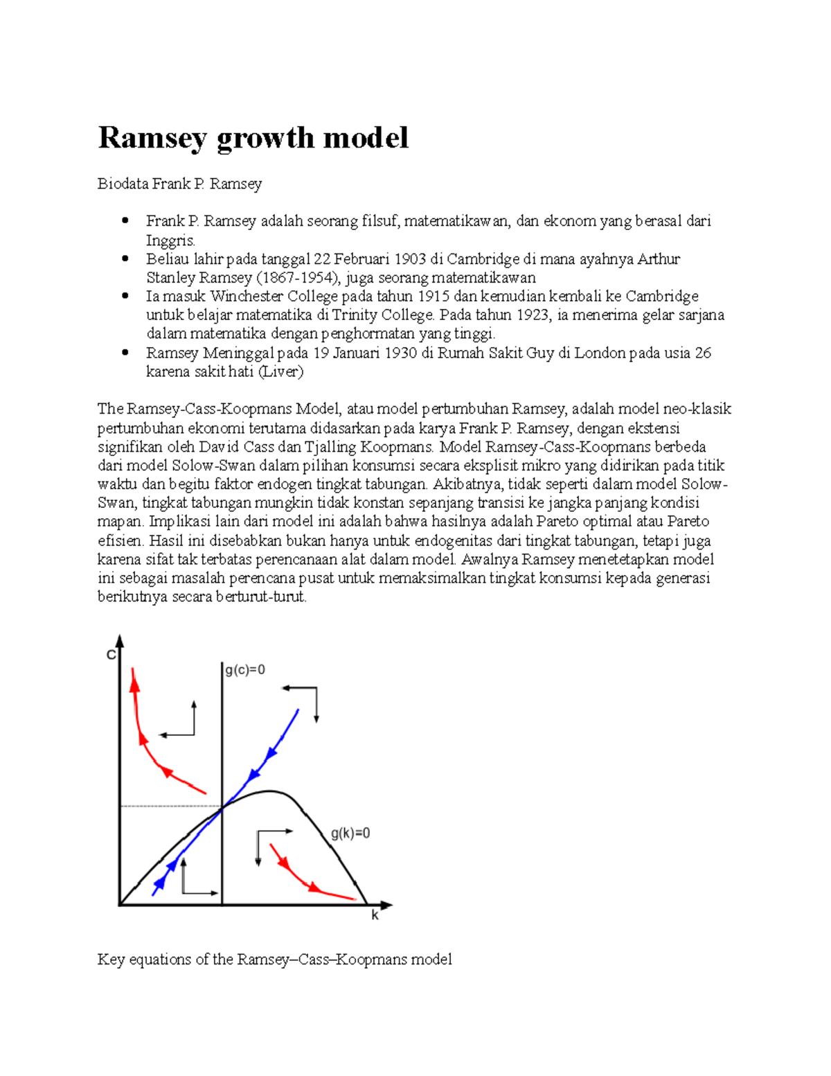 Ramsey growth model - Grade: B+ - Ramsey growth model Biodata Frank P ...