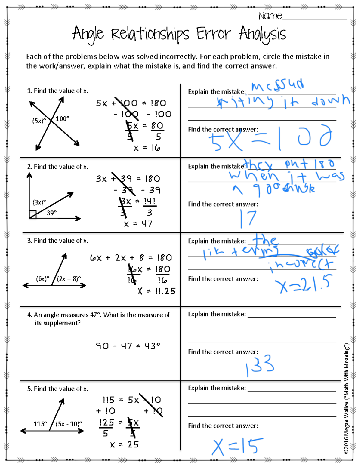 1 M6 Day 2 Error Analysis - Name Angle Relationships Error Analysis ...