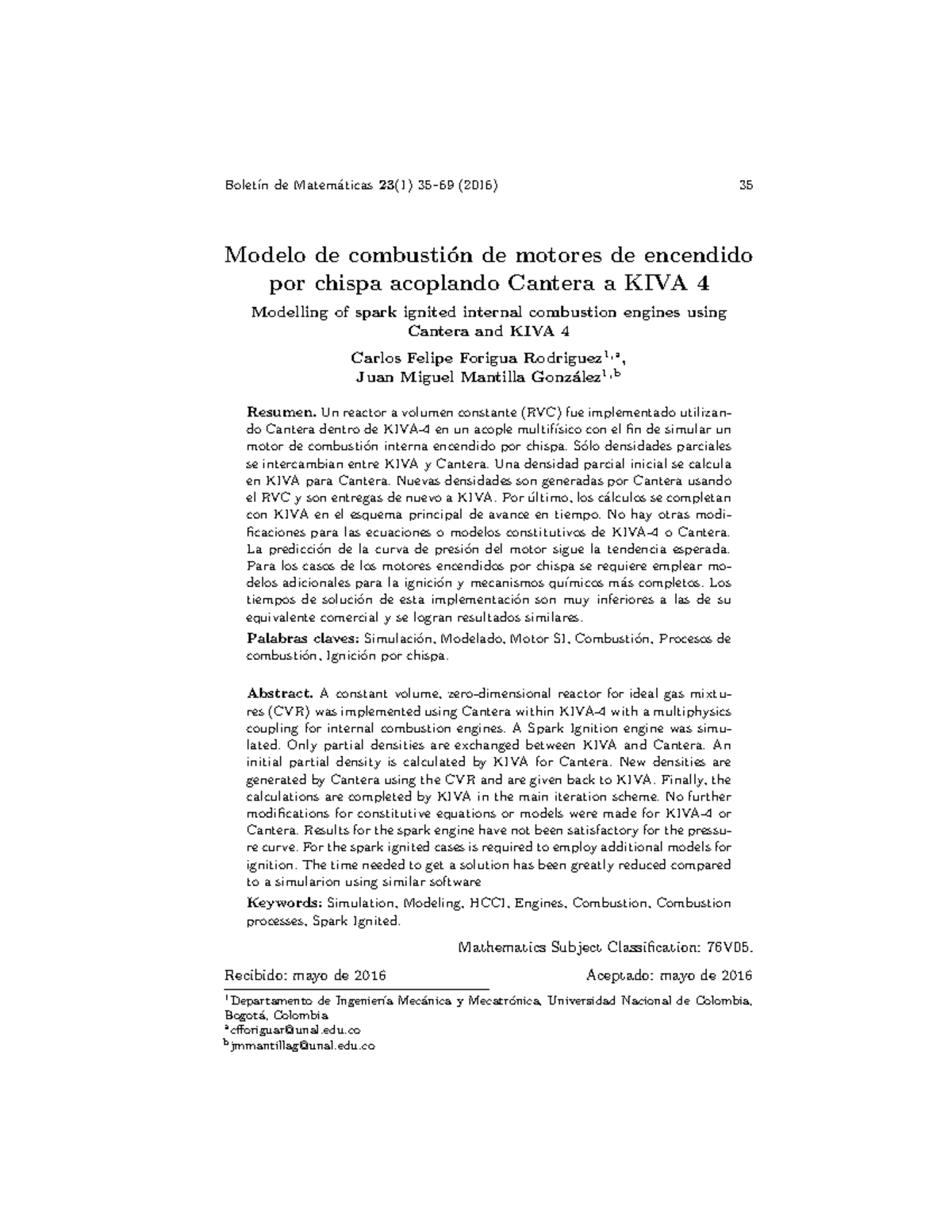 Modelo de Combustión de Motores de Encendido por Chispa con Cantera y ...