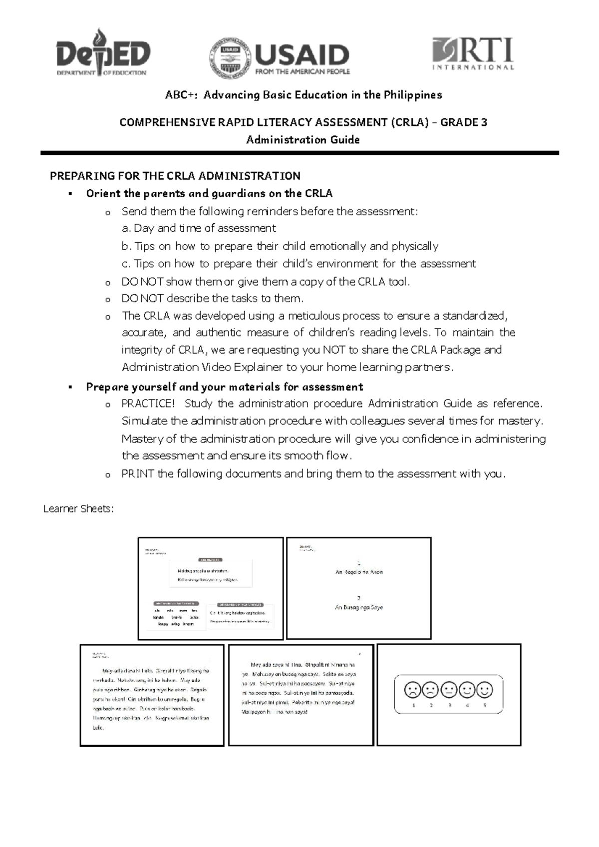CRLA Admin Guide for Grade 3: Preparing for Literacy Assessment - Studocu