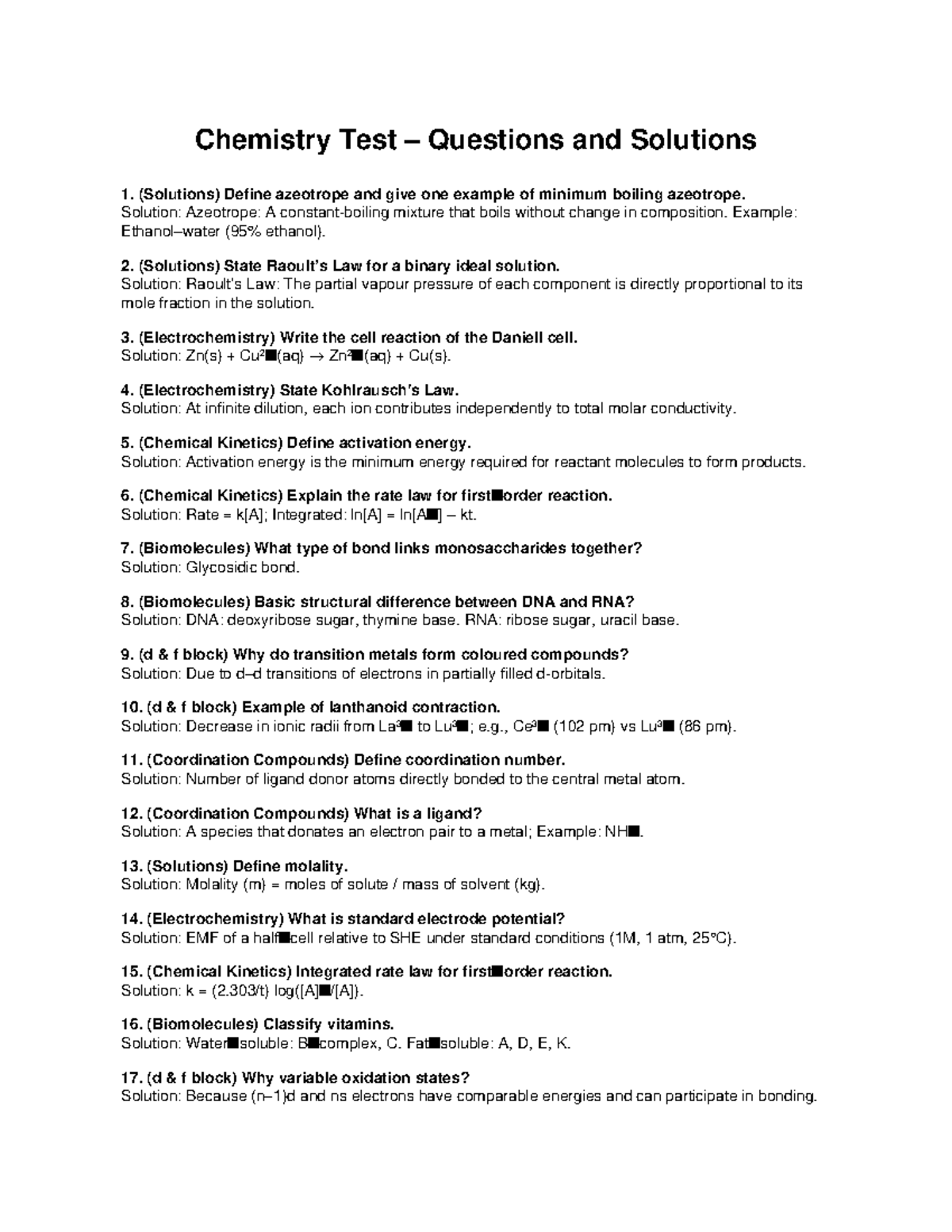 Chemistry QA FULL - Test Questions & Solutions (Chemistry) - Studocu