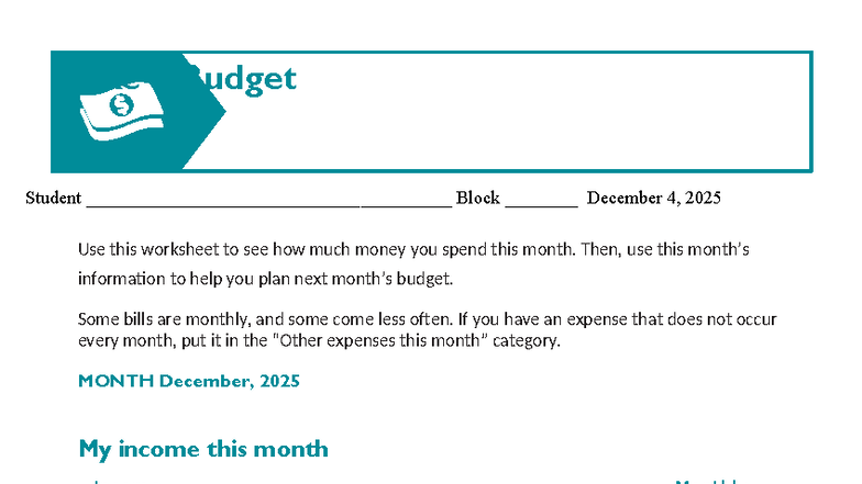 Make a Budget Worksheet (Dec 4, 2025) - Studocu