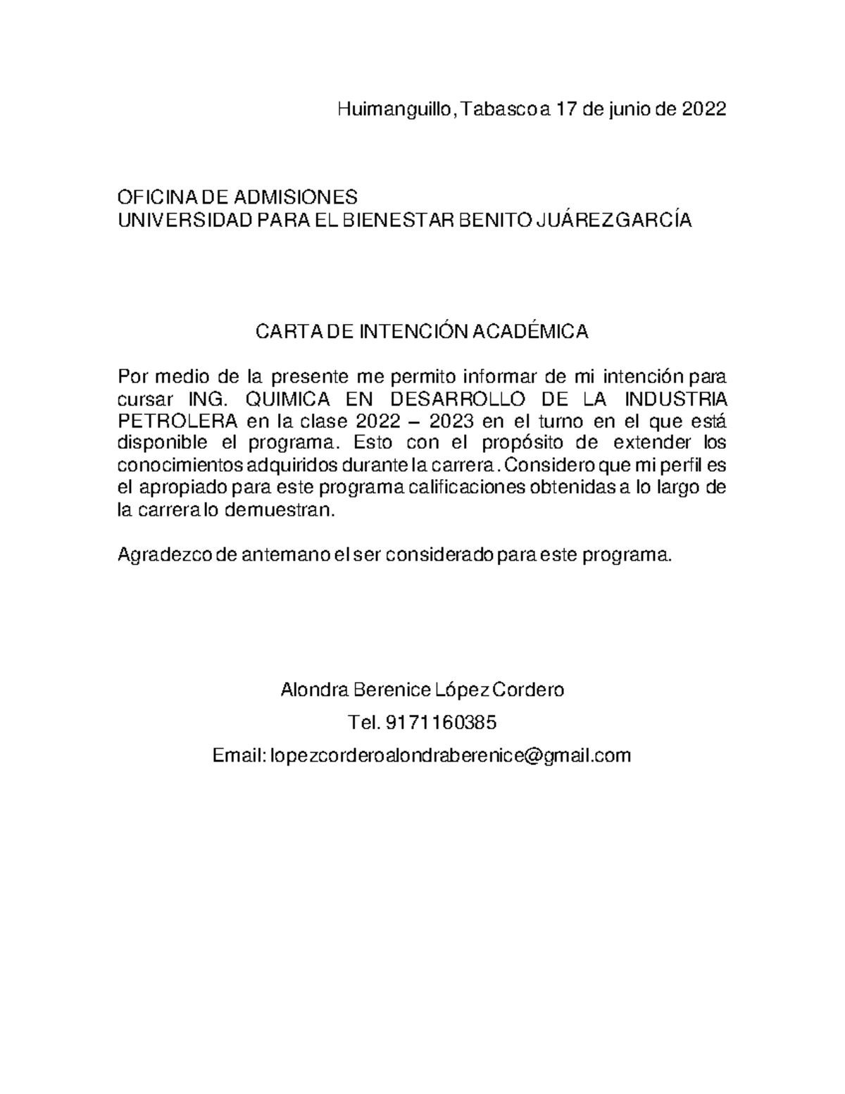 Carta De Intencion Para Consejero Escolar