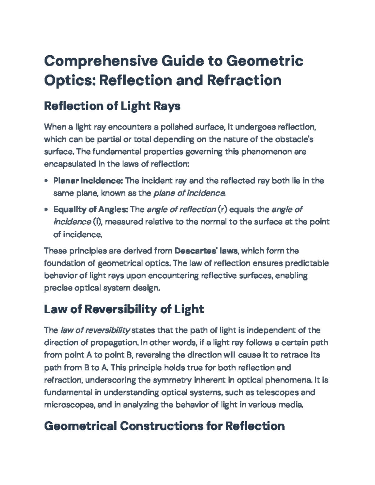 Comprehensive Guide to Geometric Optics: Reflection & Refraction Concepts - Studocu