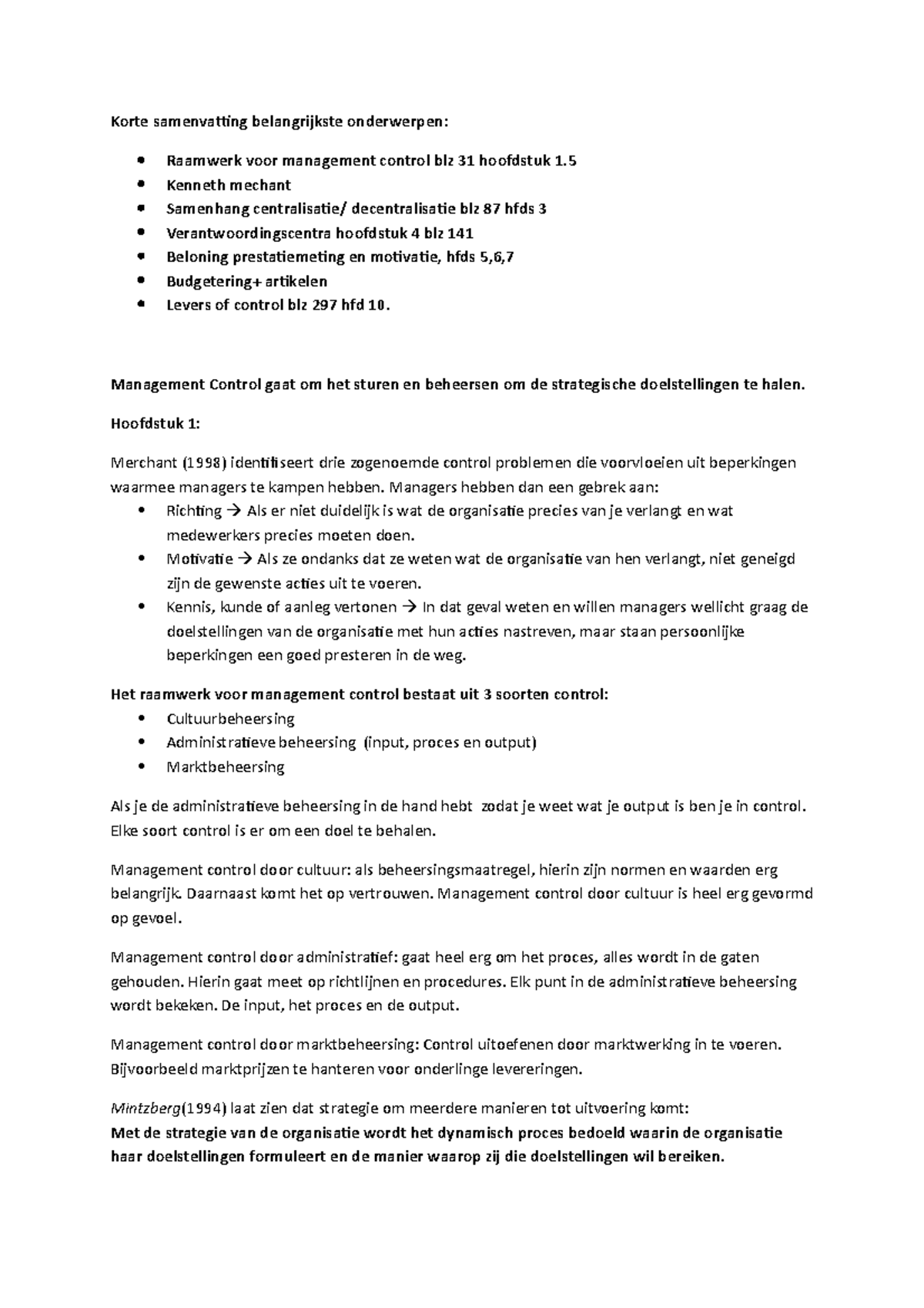 Management Control 20 - 1 - Korte samenvatting belangrijkste ...