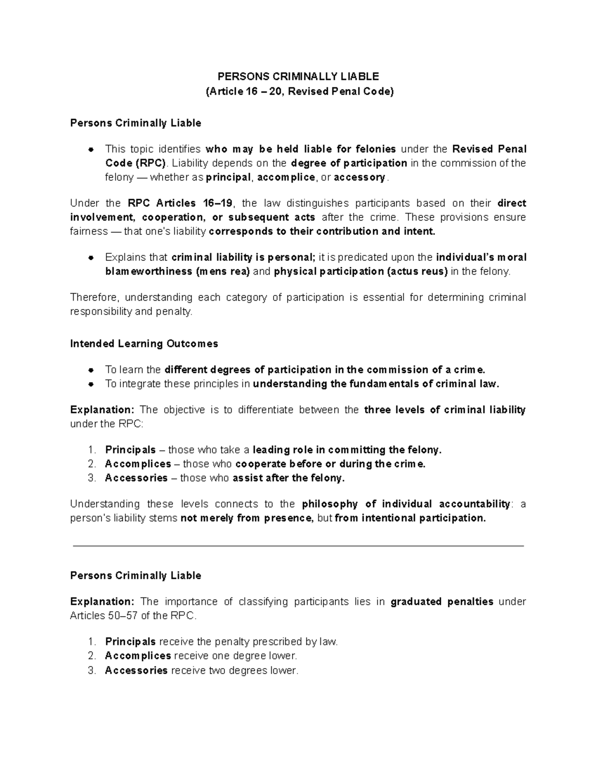 RPC Articles 16-20: Understanding Criminal Liability and Participation ...