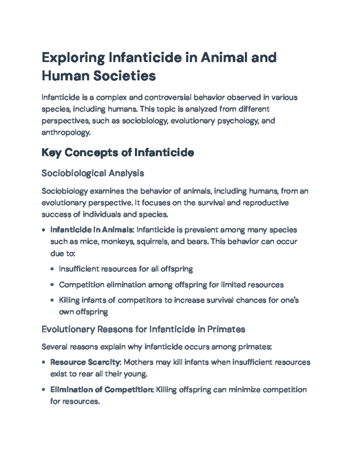 Infanticide in Animal & Human Societies: A Detailed Analysis - Studocu
