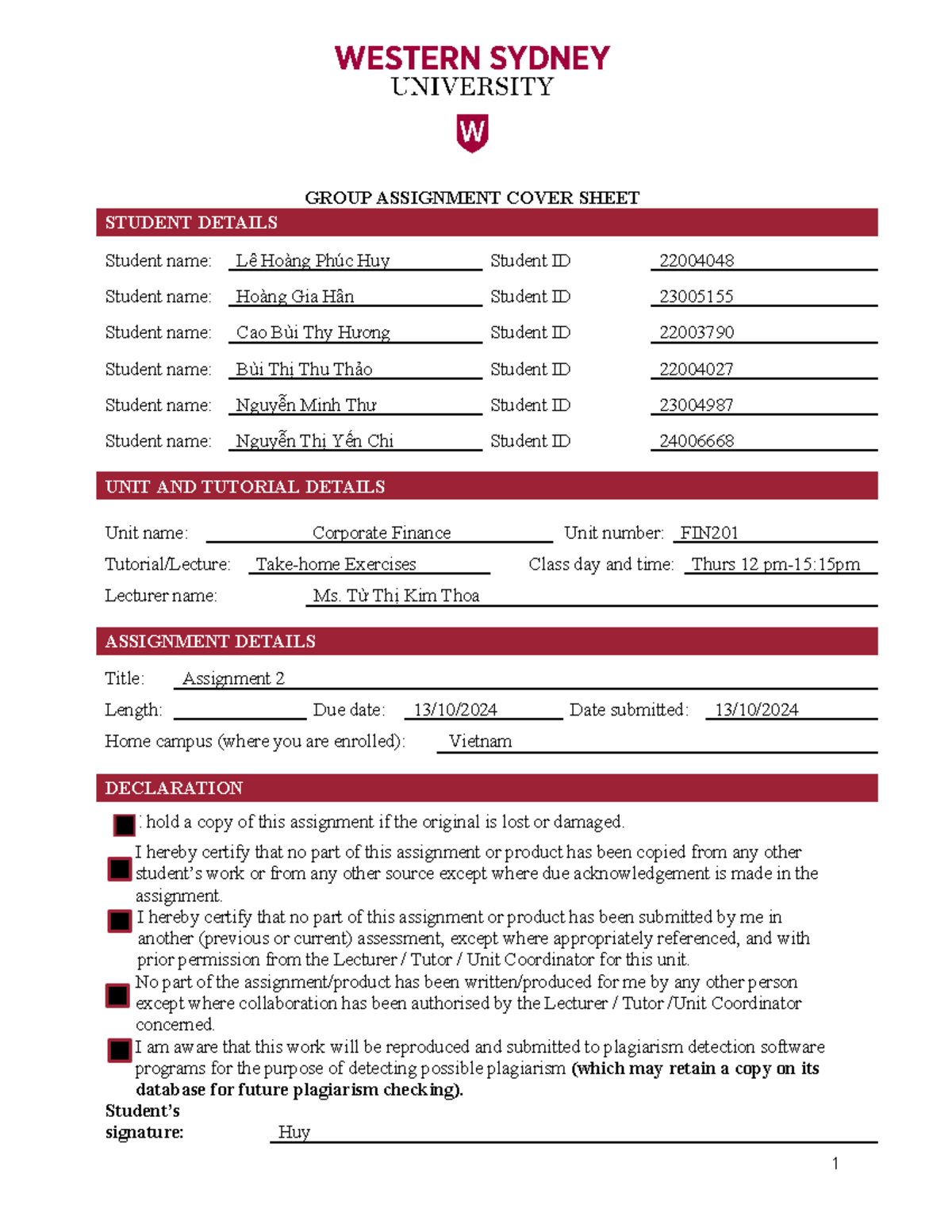 CF9 Group-1 Assignment 3 - GROUP ASSIGNMENT COVER SHEET STUDENT DETAILS ...