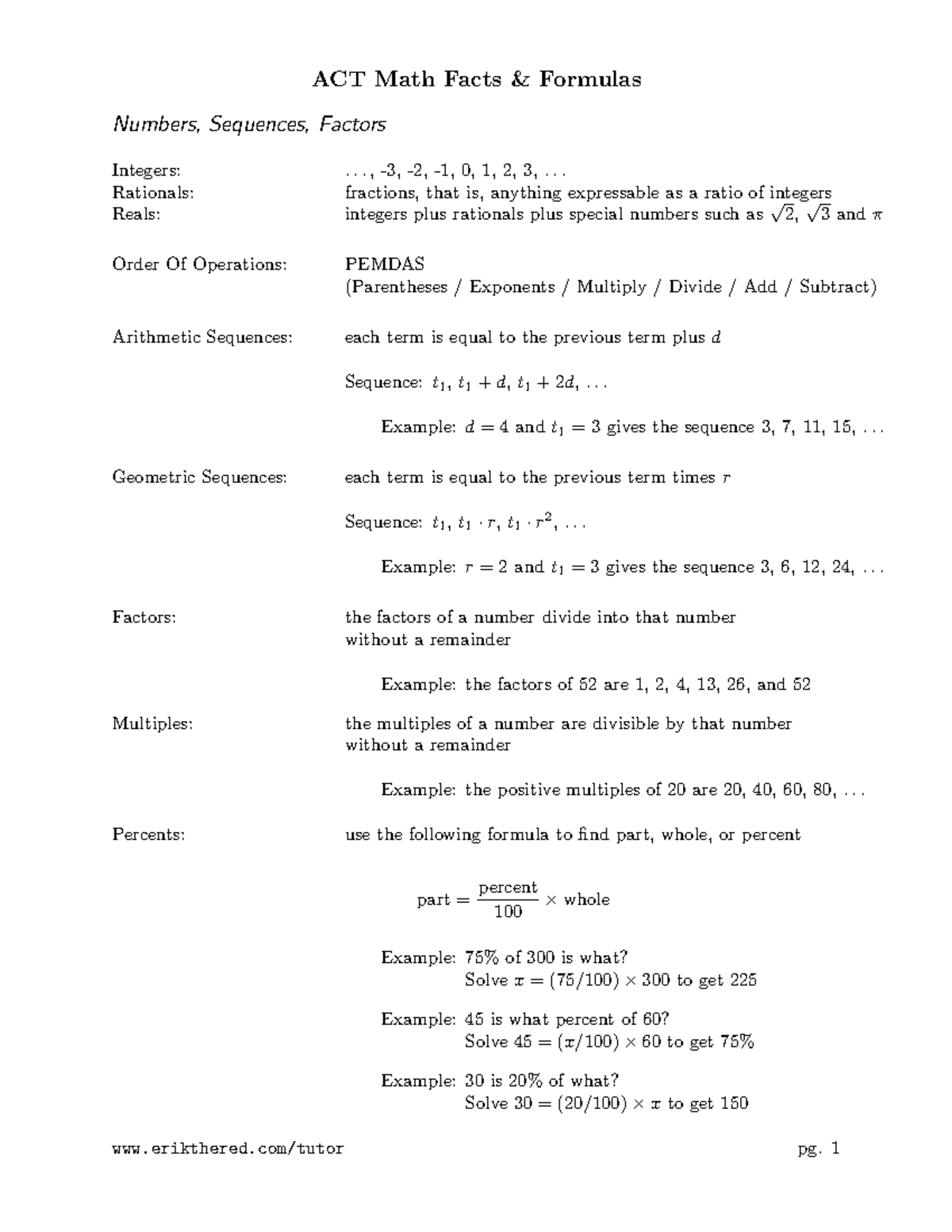 ACT Math Facts & Formulas: Key Concepts and Examples - Studocu