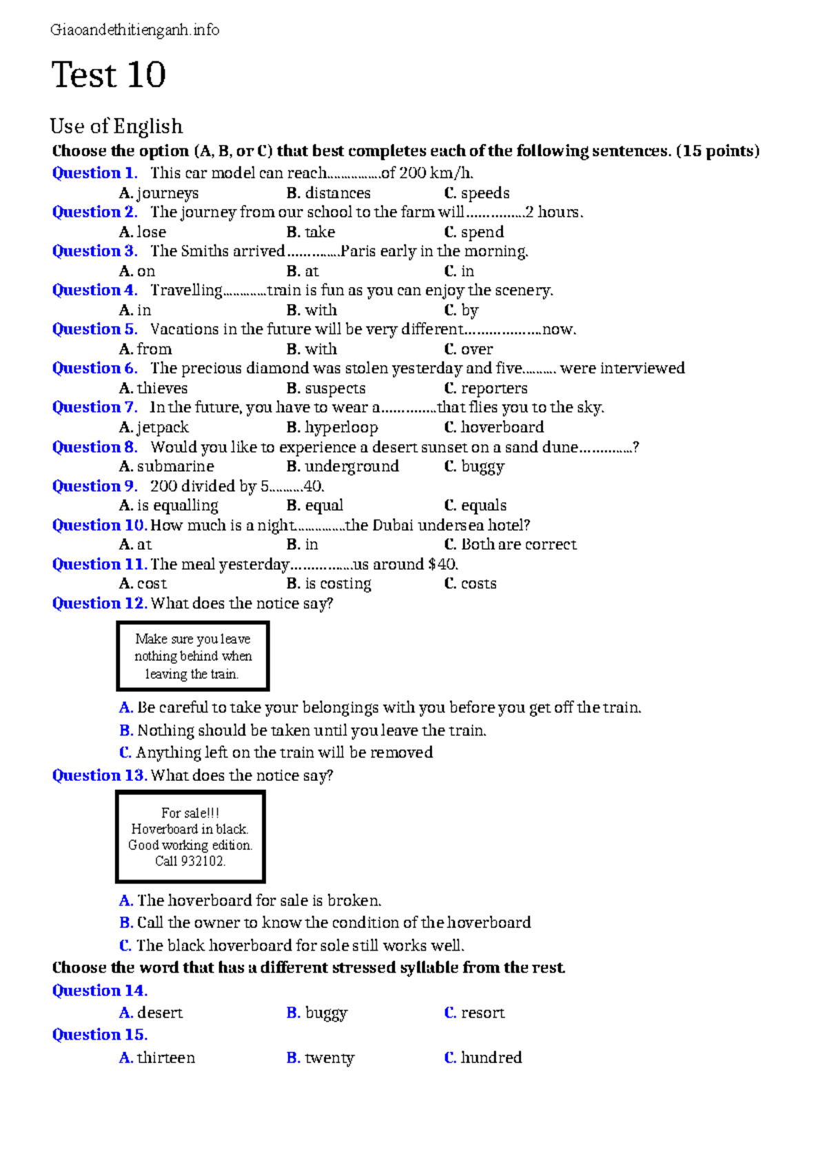 Practice Tests - TIẾNG ANH 7 I: Learn Smart World Test (10) - Studocu
