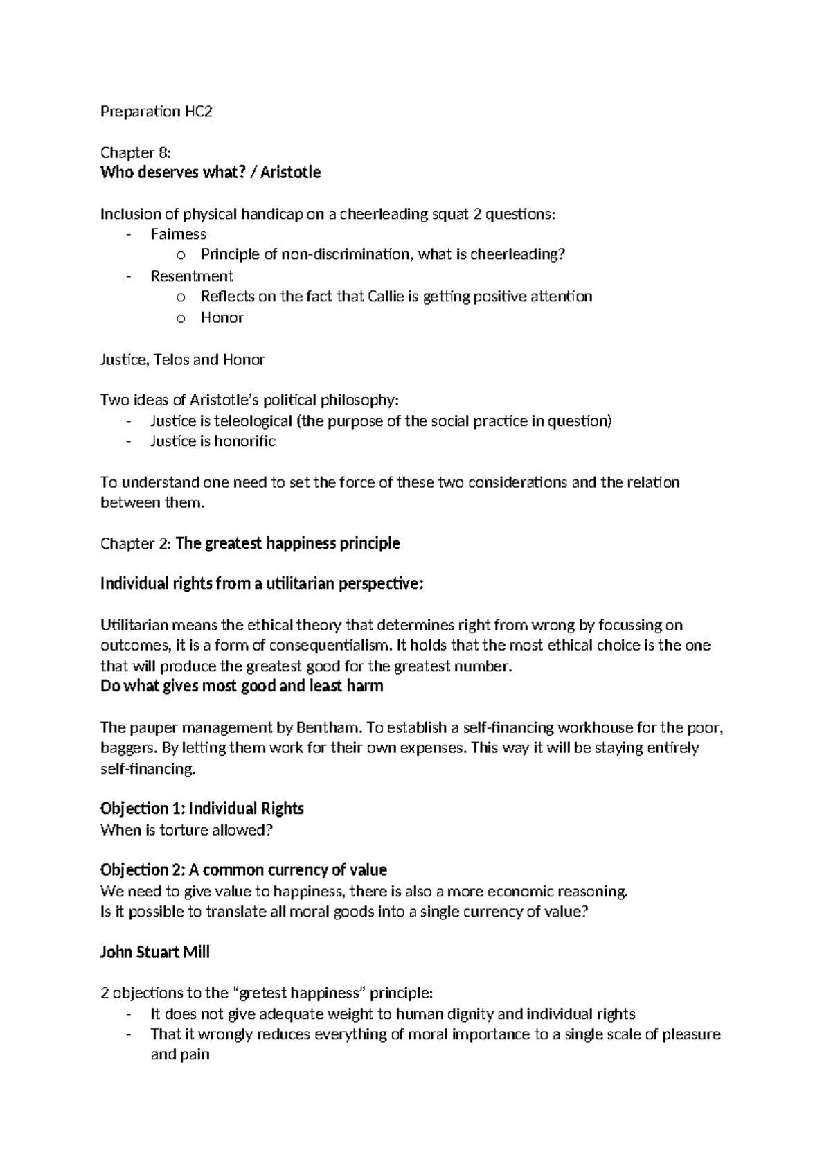 HC2 Ethics Preparation Notes: Aristotle, Utilitarianism, and Kant ...