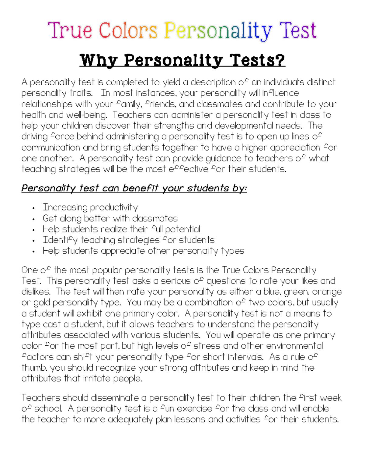 True Colors Personality Test: Understanding Your Traits and Strengths ...