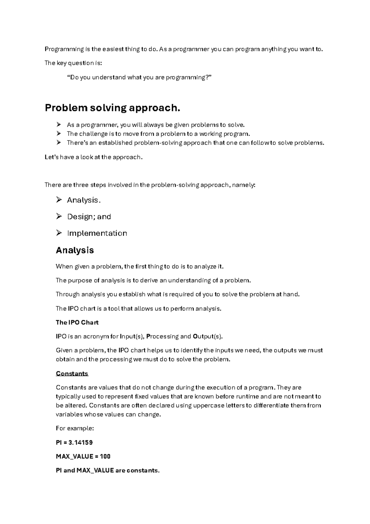 IPO Chart - Programming is the easiest thing to do. As a programmer you can program anything you ...