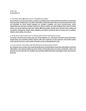 Socio 101 assignment 5 - essay - SOCIO 101 Assignment 5 What is the ...