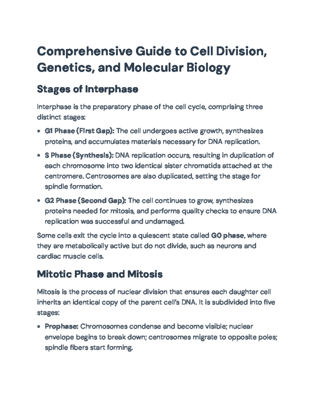 Comprehensive Study of Cell Division & Genetics (BIO 101) - Studocu