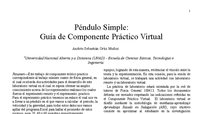 Guía Práctica Virtual: Péndulo Simple en Física General 100413 - Studocu