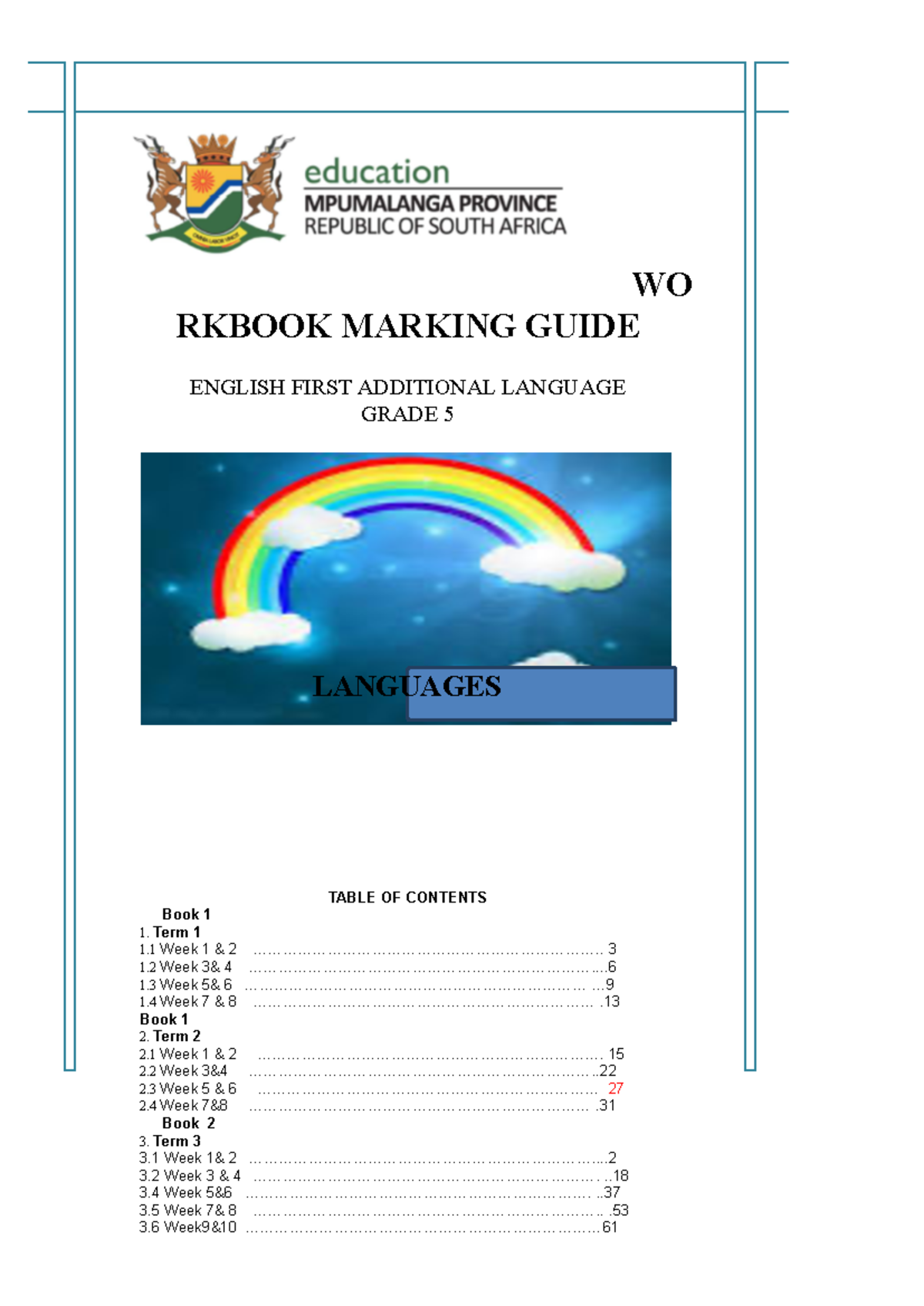 Grade 5 English Workbook Marking Guide: Term Breakdown and Notes - Studocu
