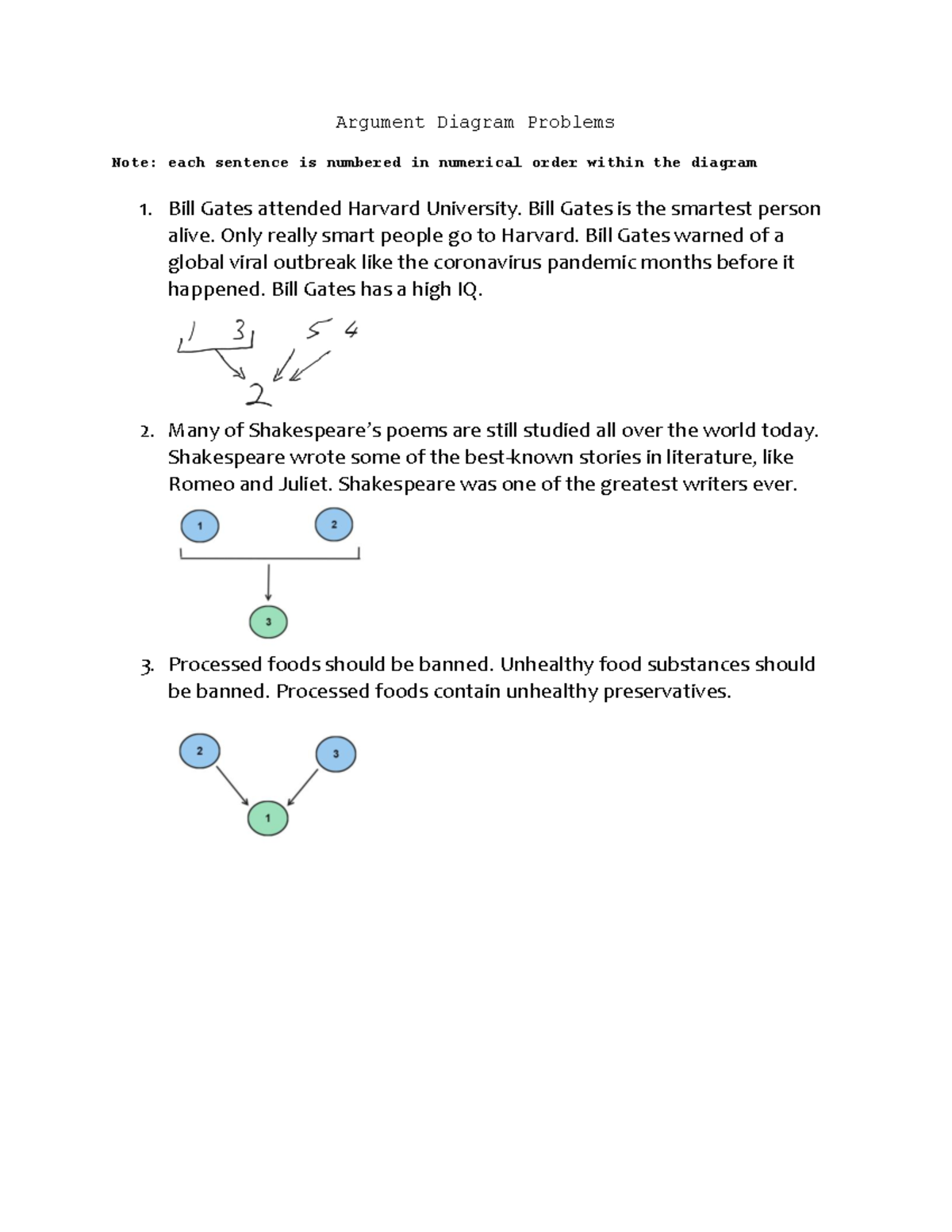 Argument Diagram Problems 1 - Argument Diagram Problems Note: each ...