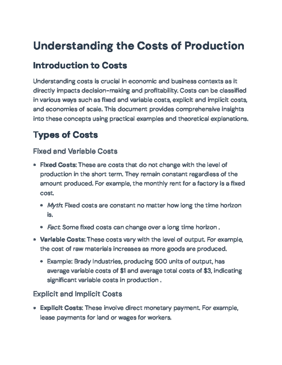 Understanding Production Costs: Fixed, Variable, and Implicit Costs ...