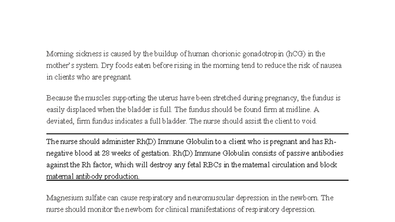Nursing Notes on Pregnancy Complications and Care (NUR 101) - Studocu