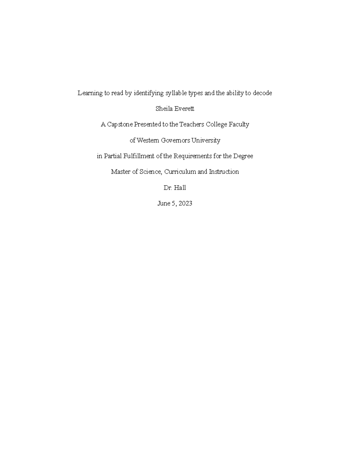 WGU Capstone Task 5: Small Group Instruction on Decoding for 2nd ...