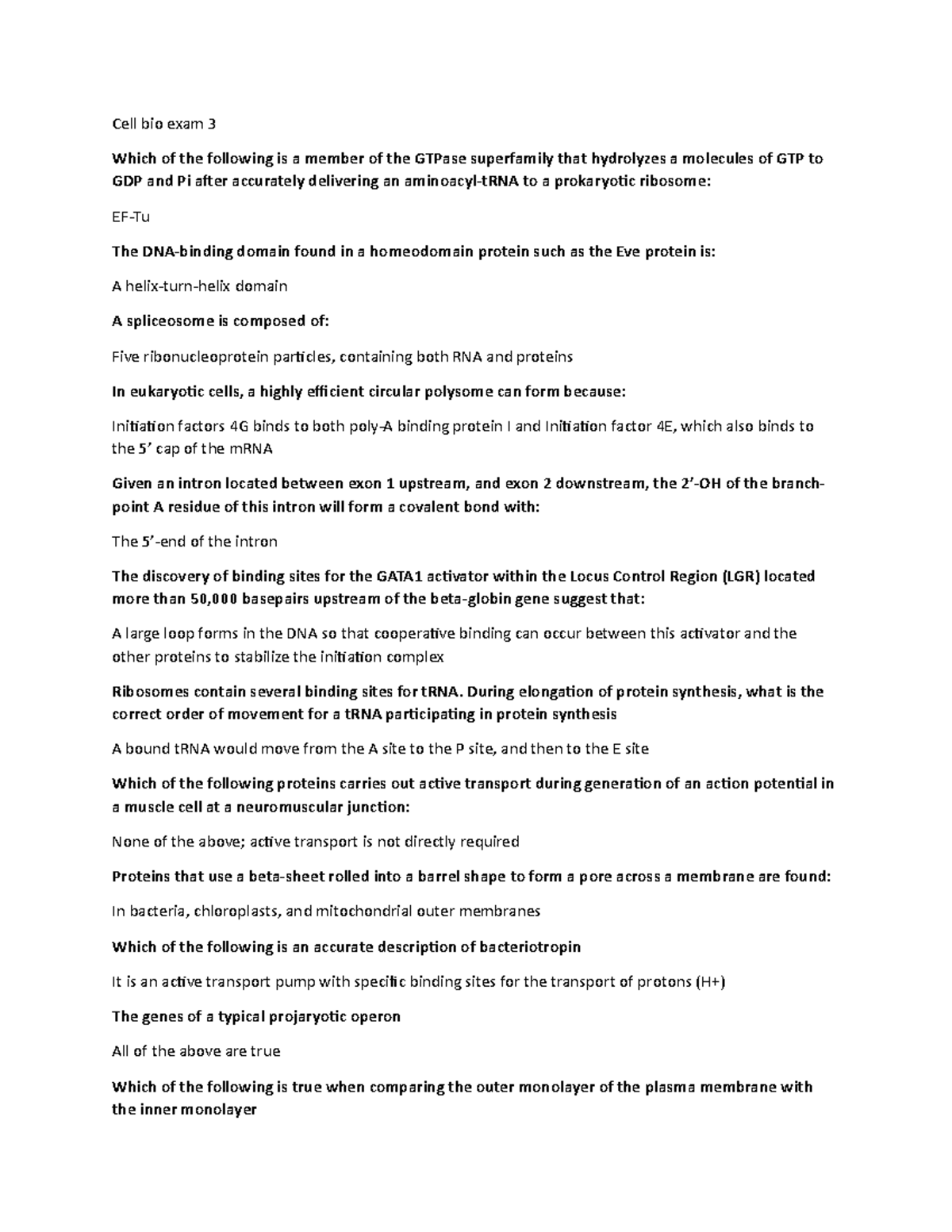 Cell Bio Exam 3 - Key Questions and Answers Review Guide - Studocu