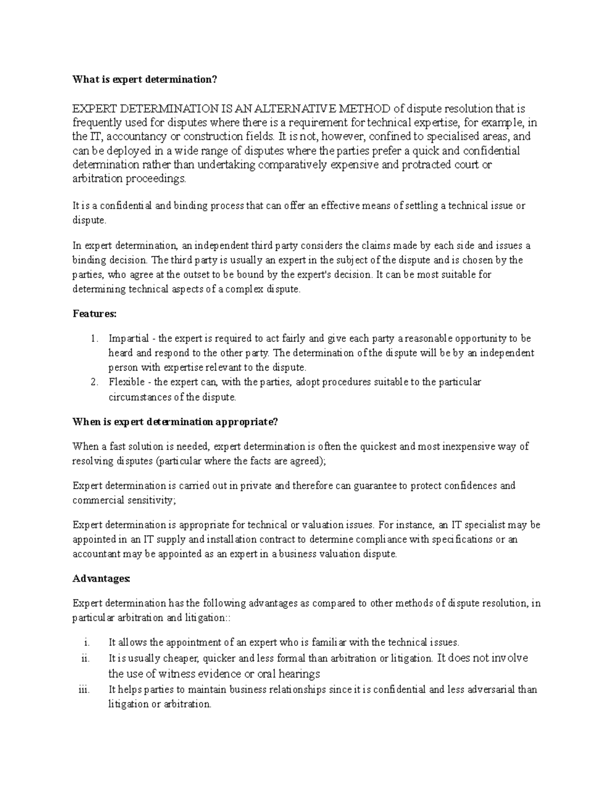 Expert Determination: Overview, Advantages, and Key Case Studies - Studocu