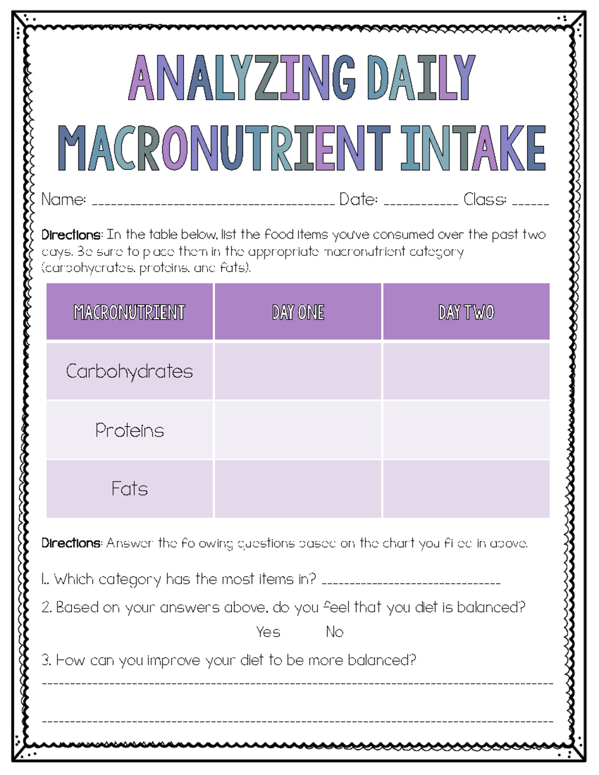Analyzing Macronutrient Intake - Name ...