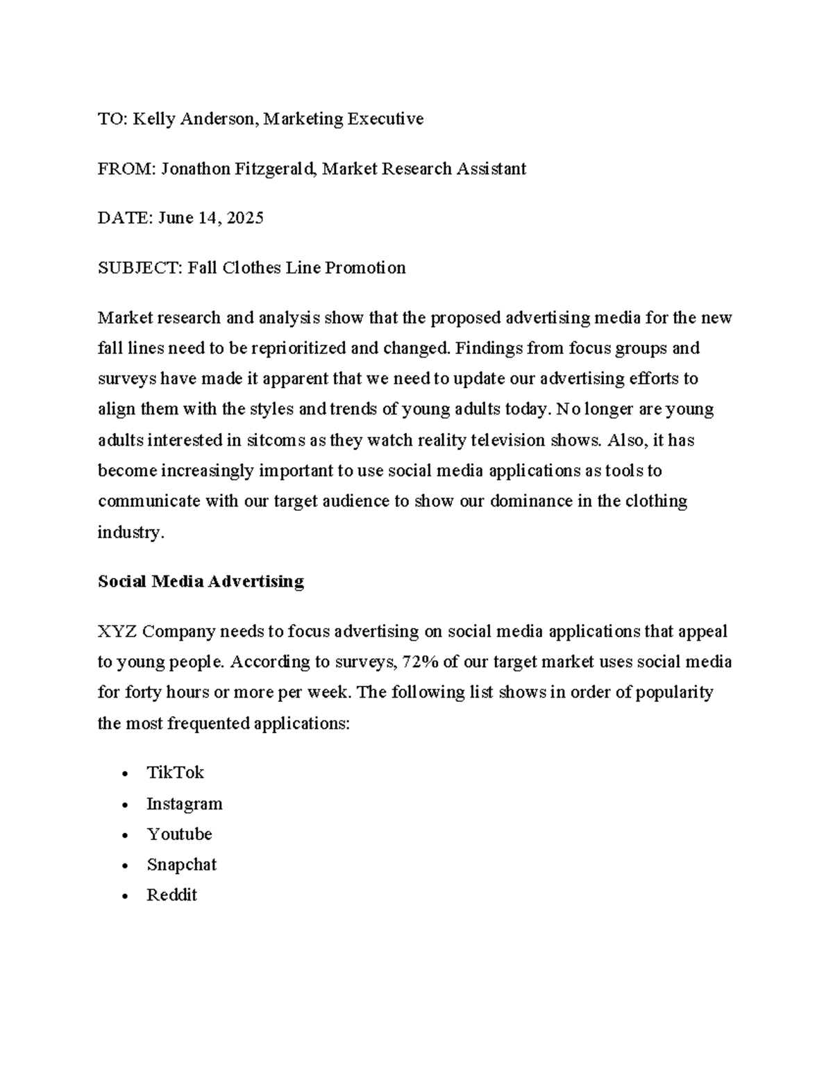 Revised Memo: Fall Clothes Line Promotion Strategy Update - Studocu