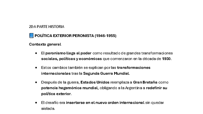 Historia Política Exterior Peronista - 2DA PARTE (2do Examen) - Studocu