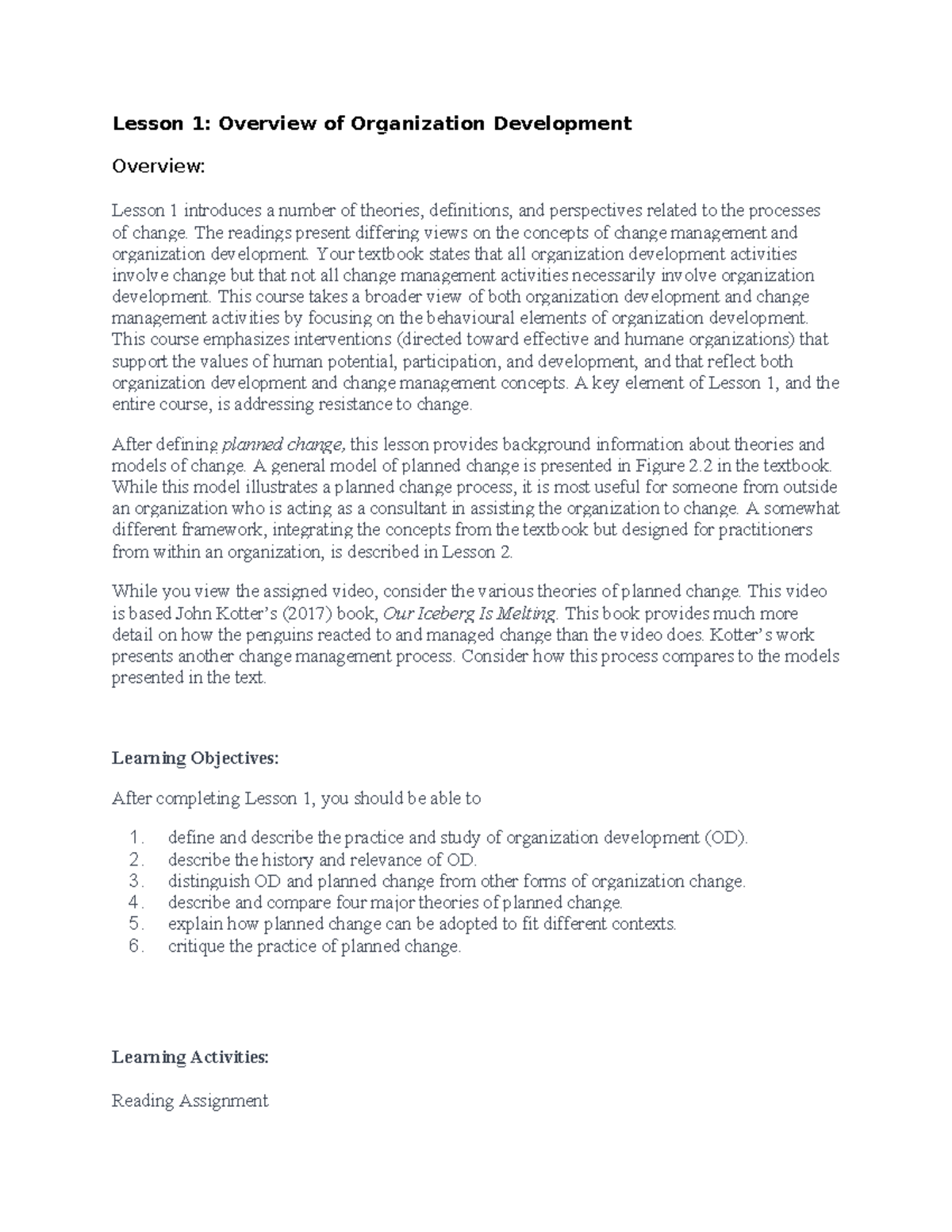 Lesson 1: Overview of Organization Development (OD) - Study Guide - Studocu