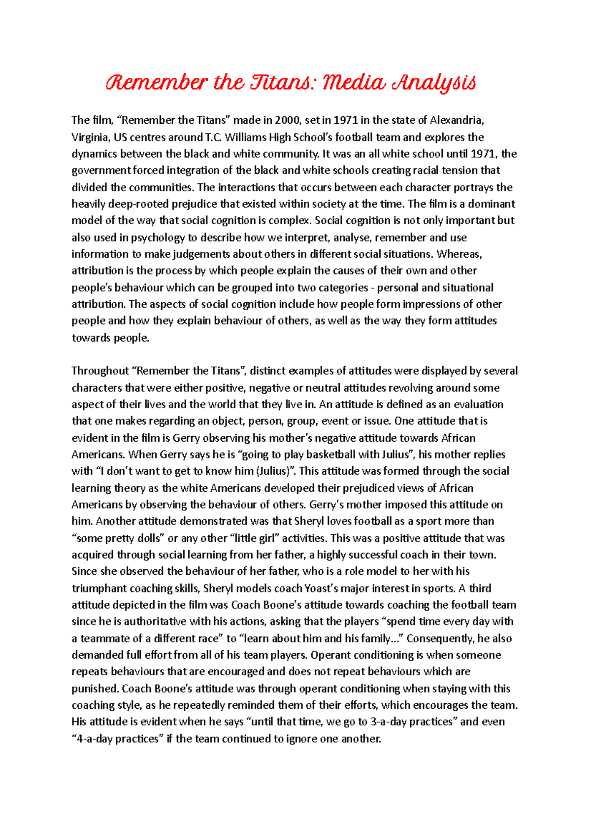 - Remember the Titans Essay - Remember the Titans: Media Analysis The ...