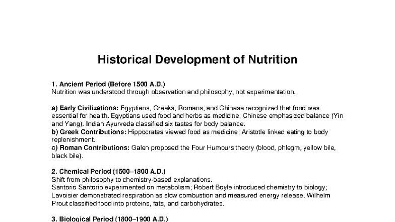 Historical Development of Nutrition: From Ancient to Modern Insights ...