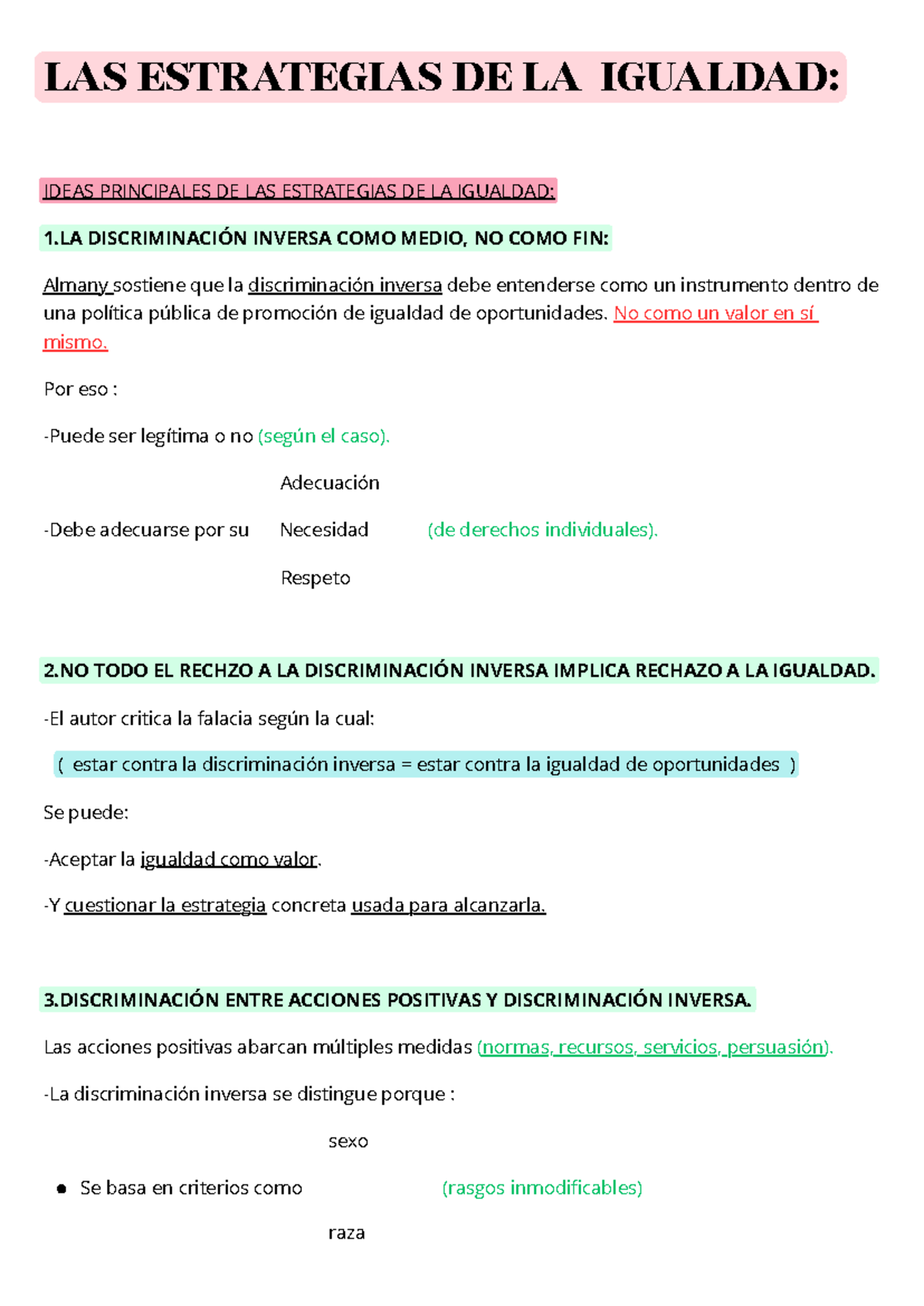 Apuntes Ética Estrategia: Igualdad y Discriminación Inversa - Studocu