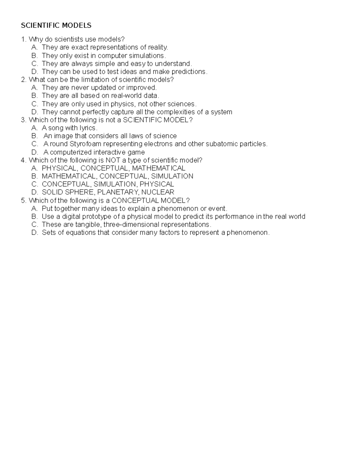 SCI 1 Model Day 1 Test - Formative Assessment Notes - Studocu