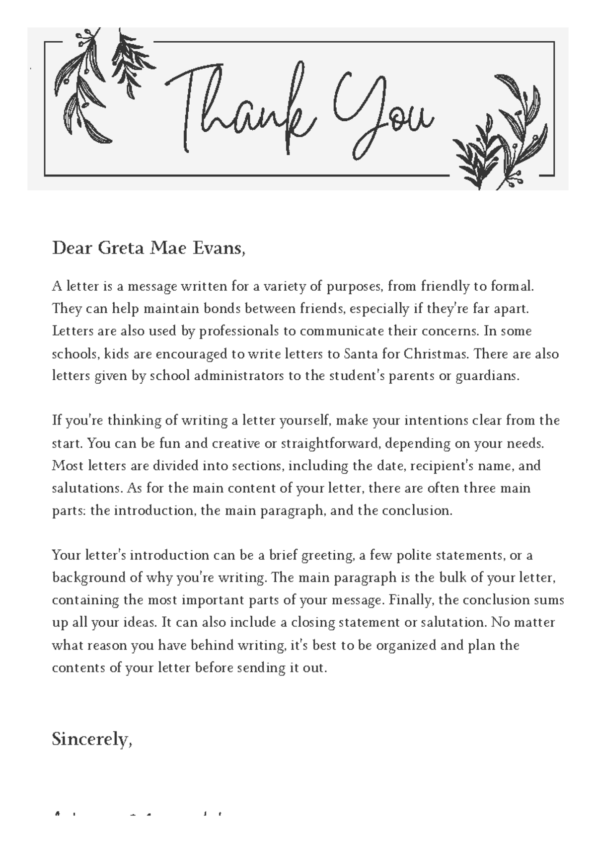Thank You Letter Writing Guide: Effective Format & Style - Studocu