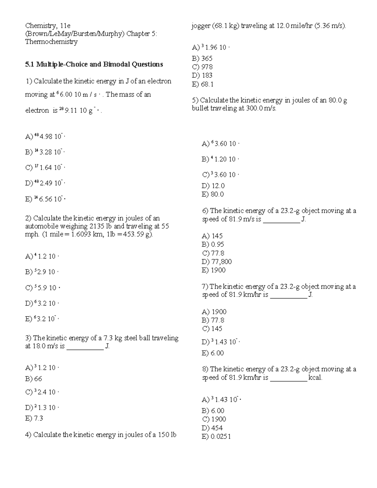 Ch05 Thermochemistry - Bài tập - Chemistry, 11e (Brown/LeMay/Bursten ...