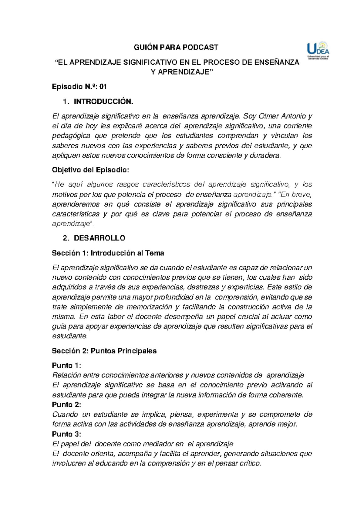 Podcast EC2 MDU001: Aprendizaje Significativo en la Enseñanza ...