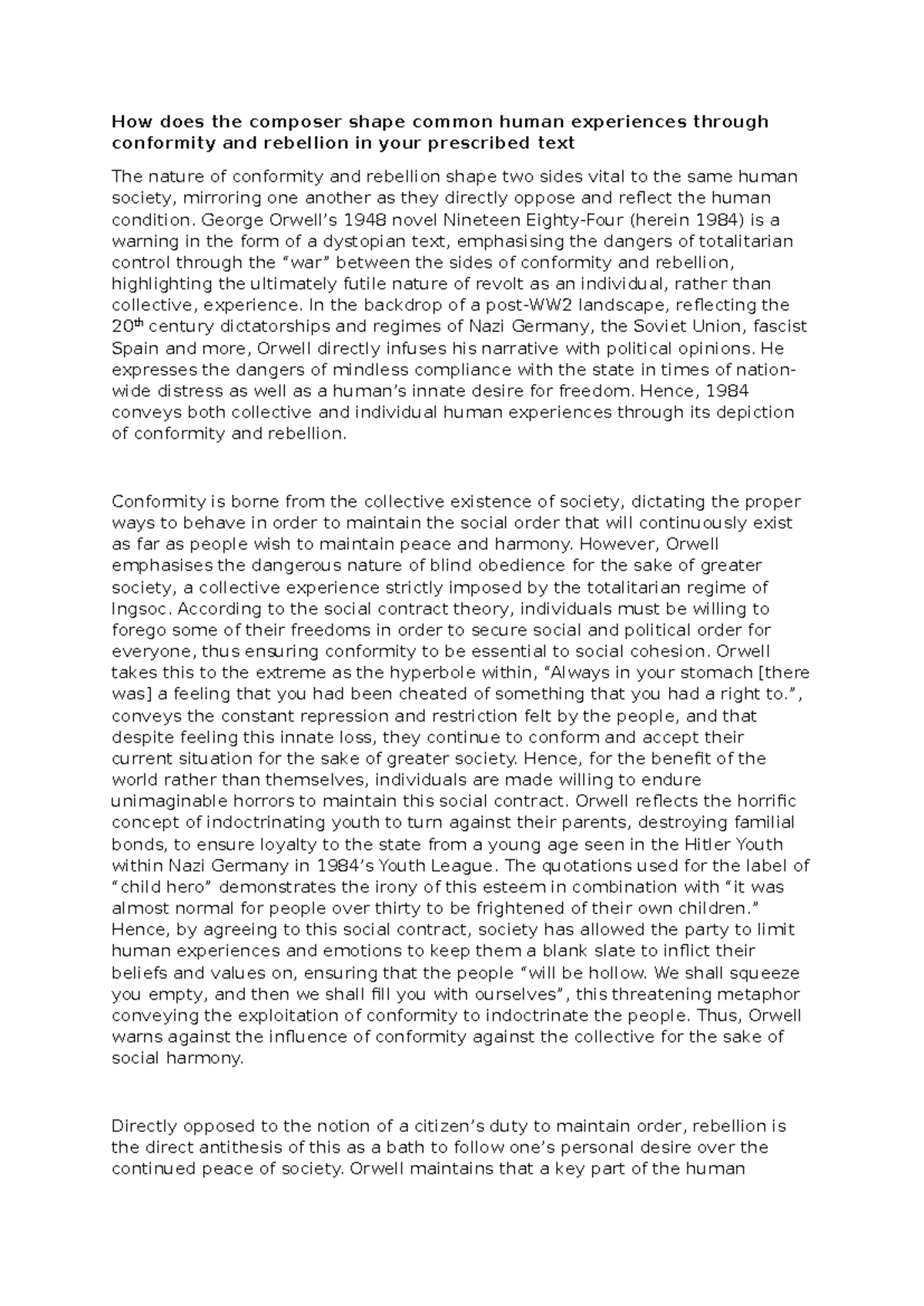 1984 essay - kghj - How does the composer shape common human ...