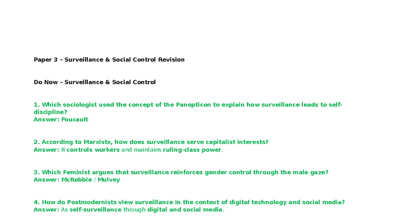 Paper 3 – Surveillance & Social Control Revision Notes - Studocu