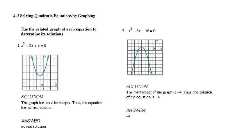 Algebra 2: Solving Quadratic Equations - Graphing Answer Key - Studocu