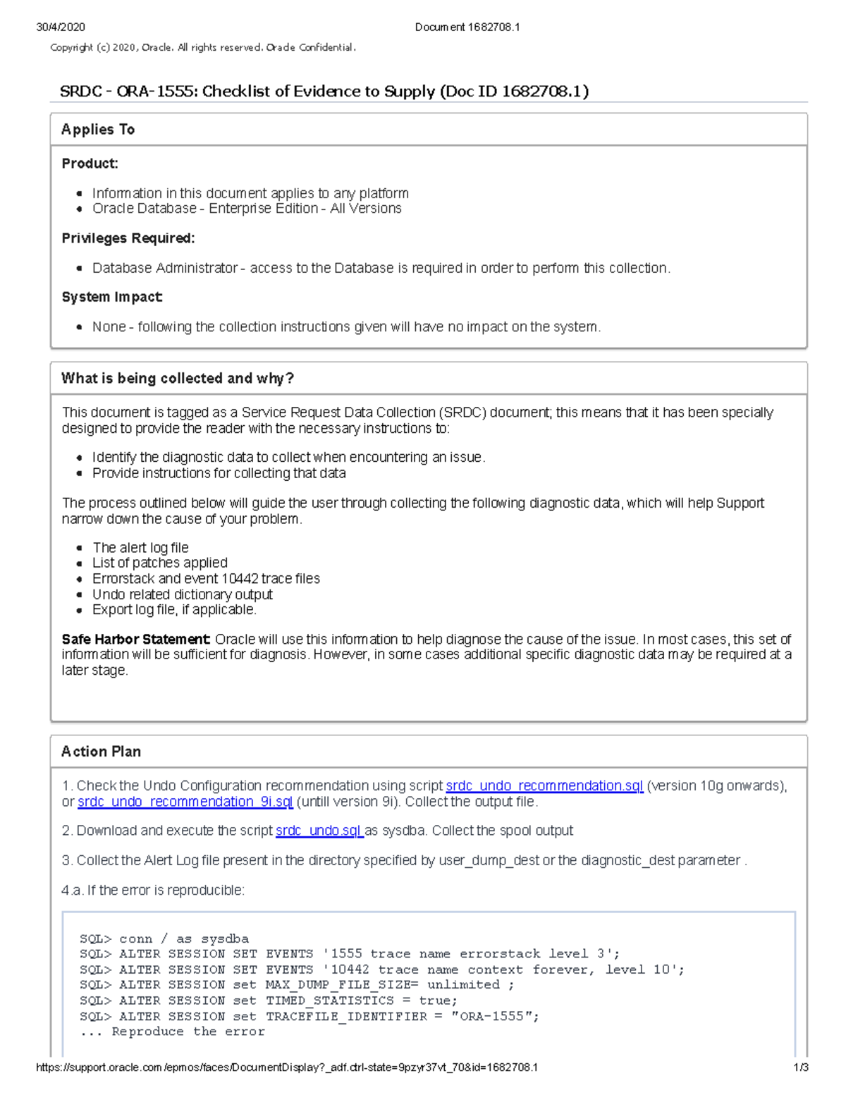SRDC Checklist for Oracle Database Error Validation (Doc ID 1682708 ...