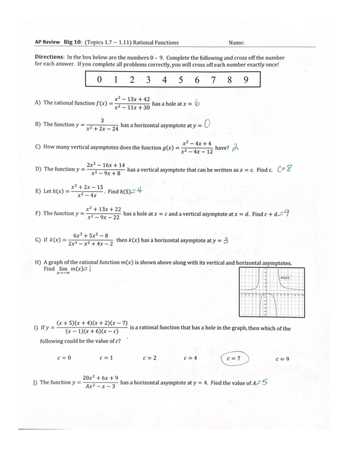 AP Review Big 10: Rational Functions (Topics 1.7 - 1.11) - Studocu