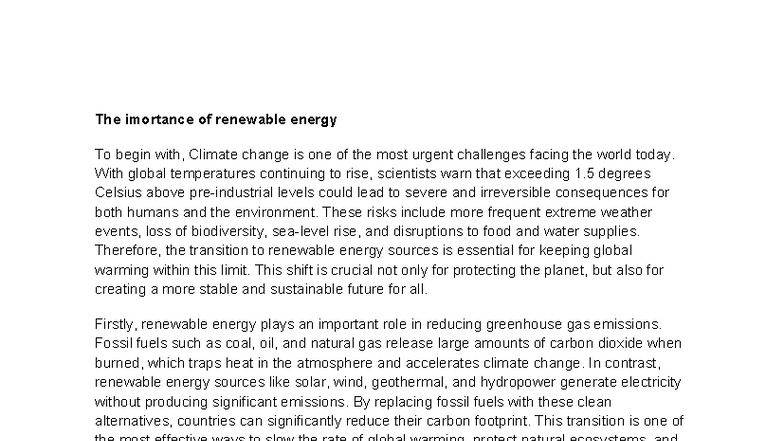 The Importance of Renewable Energy: A Sustainable Future (ENG 101 Essay ...