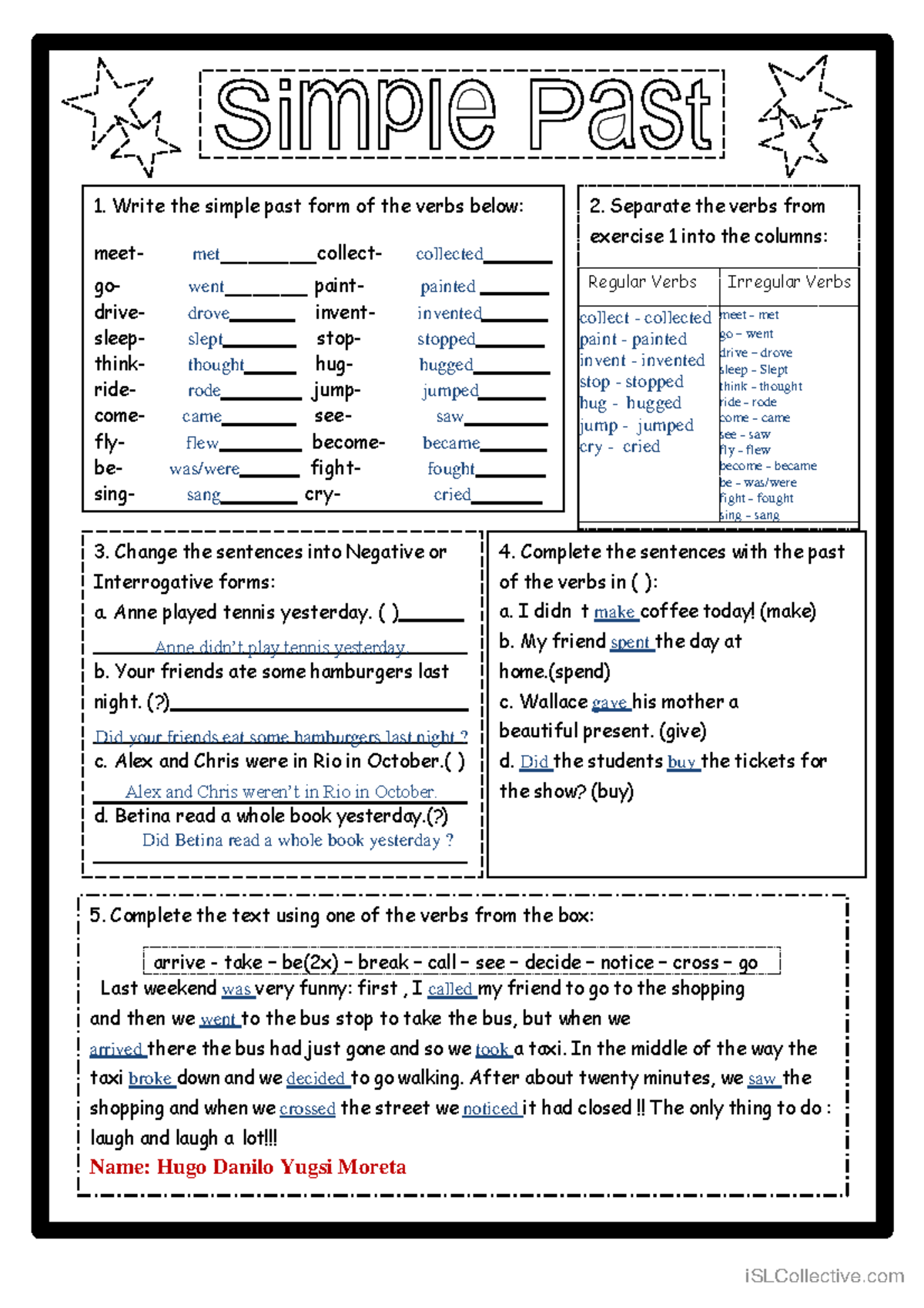 Simple Past - Apuntes (Exercise & Practice) - Studocu